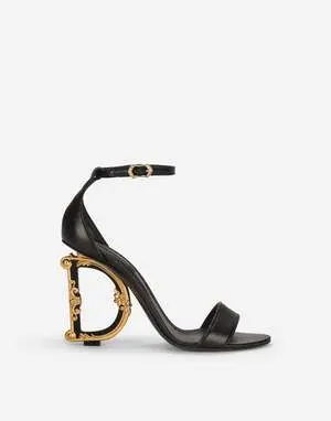 Dolce & Gabbana Nappa Leather Sandals With Baroque Dg Detail Sandals And Wedges Leather - Black