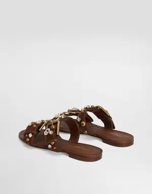 Dolce & Gabbana Cowhide Embellished Flat Slippers Slides And Mules