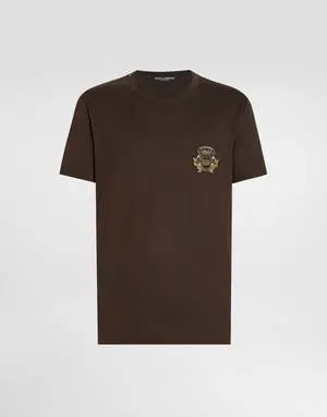 Dolce & Gabbana Cotton T-shirt With Heraldic Patch T-shirts And Polos - Brown
