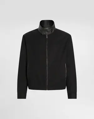 Dolce & Gabbana Leather And Technical Fabric Jacket With A High Neck And Tag Coats And Jackets - Black