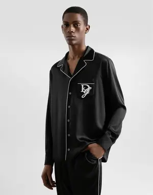 Dolce & Gabbana Silk Vanity Shirt With Logo Embroidery Shirts Silk - Black