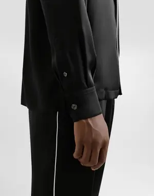 Dolce & Gabbana Silk Vanity Shirt With Logo Embroidery Shirts Silk - Black