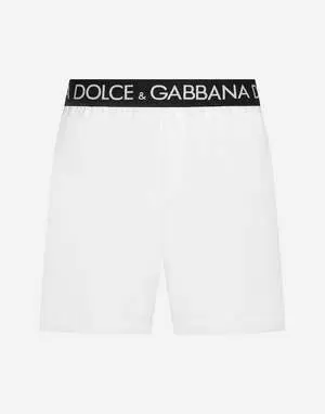 Dolce & Gabbana Mid-length Swim Trunks With Branded Stretch Waistband - White