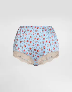 Dolce & Gabbana Small Rose-print Lace And Satin Briefs Underwear - Multicolor