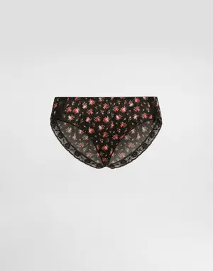 Dolce & Gabbana Small Rose-print Lace And Satin Briefs Underwear - Multicolor