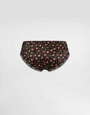 Dolce & Gabbana Small Rose-print Lace And Satin Briefs Underwear