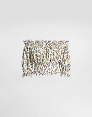 Dolce & Gabbana Small Floral-print Poplin Top Shirts And Tops - Multicolor