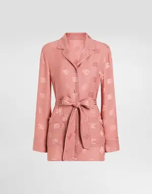 Dolce & Gabbana Long-sleeved Silk Jacquard Pajama Shirt With Dg Logo Shirts And Tops - Pink