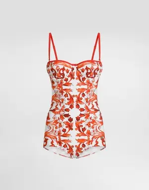 Dolce & Gabbana Majolica-print Balconette One-piece Swimsuit - Multicolor