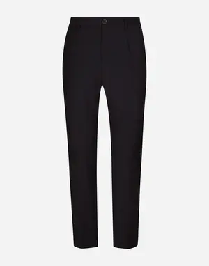 Dolce & Gabbana Stretch Wool Pants With Dg Embroidery Pants And Shorts Wool - Blue