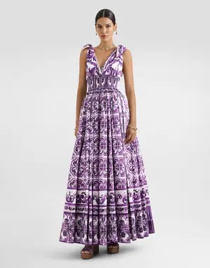 Dolce & Gabbana Majolica Print Poplin Maxi Dress - Multicolor