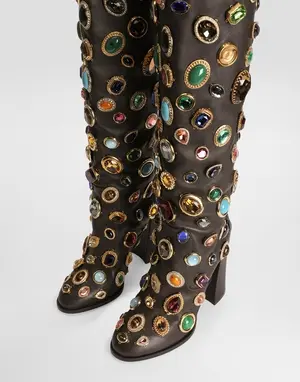 Dolce & Gabbana Calfskin Boots With Stone Embroidery - Multicolor