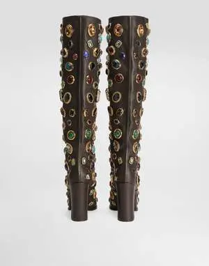 Dolce & Gabbana Calfskin Boots With Stone Embroidery - Multicolor