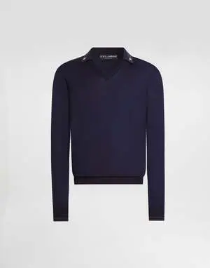 Dolce & Gabbana Silk Polo Shirt Sweaters And Cardigans - Blue