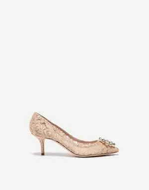 Dolce & Gabbana Lace Slingback Pumps With Crystal Embellishment - Pink