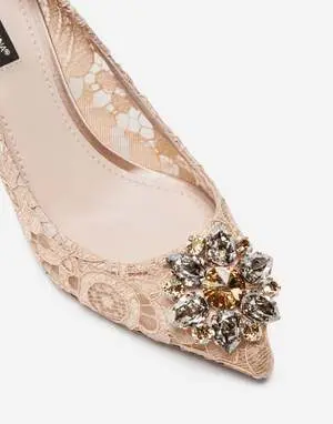 Dolce & Gabbana Lace Slingback Pumps With Crystal Embellishment - Pink