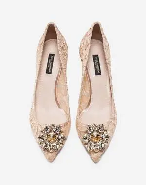 Dolce & Gabbana Lace Slingback Pumps With Crystal Embellishment - Pink