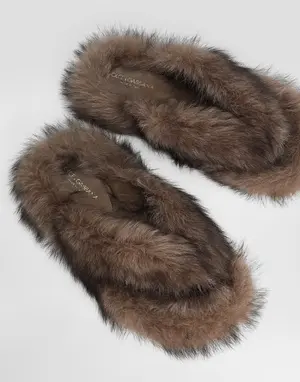 Dolce & Gabbana Shearling Flip-flops Slides And Mules