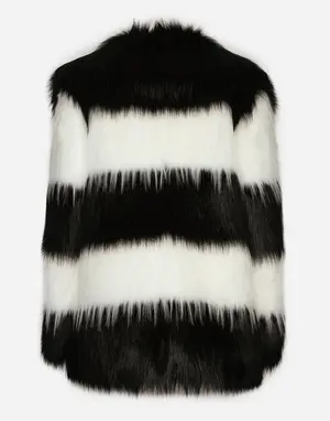 Dolce & Gabbana Faux Fur Jacket With Inlay Stripes