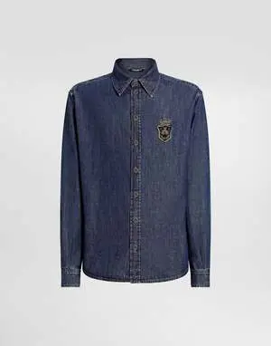 Dolce & Gabbana Denim Shirt With Heraldic Emblem Shirts Multi-colored - Multicolor