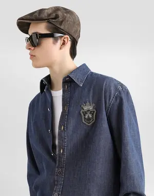 Dolce & Gabbana Denim Shirt With Heraldic Emblem Shirts Multi-colored