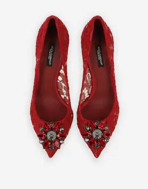 Dolce & Gabbana Lace Pumps With Crystal Brooch Detail - Red