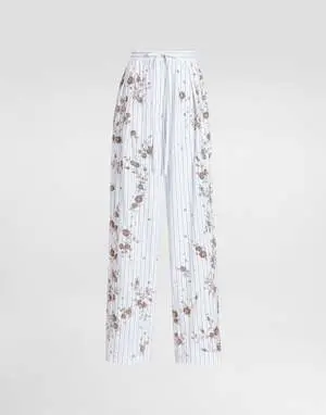 Dolce & Gabbana Poplin Trousers With Thread Floral Embroidery And Rhinestones Pants And Shorts Multi-colored - Multicolor