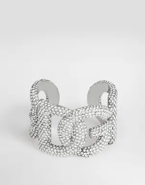 Dolce & Gabbana Rigid Rhinestone-detailed Bracelet With Dg Logo Bijoux Metal - Silver