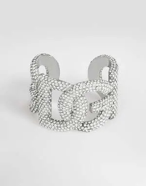 Dolce & Gabbana Embellished Logo Cuff Bracelet - Silver