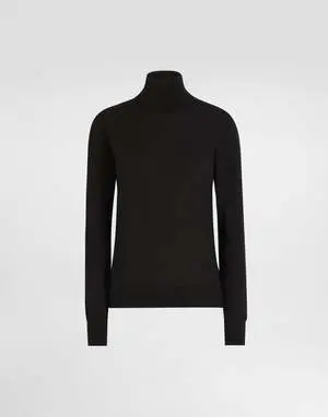 Dolce & Gabbana Wool Turtle-neck Sweater With Dg Logo Embroidery Sweaters And Cardigans - Black