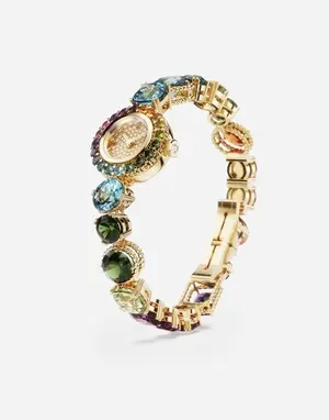 Dolce & Gabbana Rainbow Watch In 18kt Yellow Gold With Multicolor Fine Gems And Diamonds Watches Gold Gold - Black