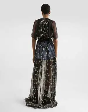 Dolce & Gabbana Violets-print Chiffon Robe Dress Dresses