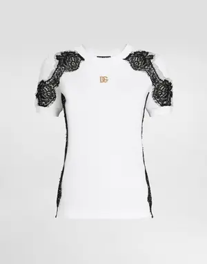 Dolce & Gabbana Jersey T-shirt With Dg Logo And Lace Details T-shirts And Sweatshirts Multi-colored - Multicolor