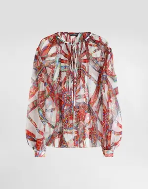 Dolce & Gabbana Carretto-print Chiffon Top Shirts And Tops - Multicolor