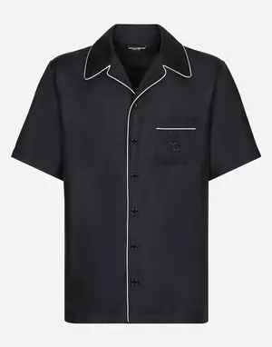 Dolce & Gabbana Silk Twill Shirt With Dg Embroidery Shirts - Blue
