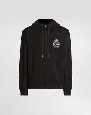 Dolce & Gabbana Cotton Hoodie Heraldic Patch Sweatshirts - Black