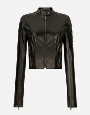 Dolce & Gabbana Short Leather Biker Jacket Coats And Jackets Leather - Black