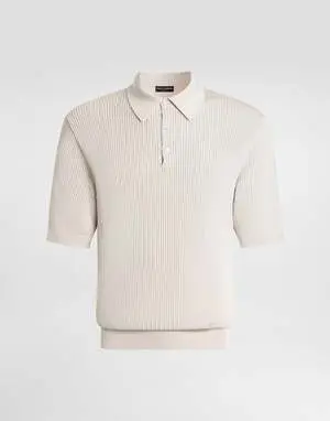 Dolce & Gabbana Micro-rib Cotton Polo Shirt Sweaters And Cardigans - Cream