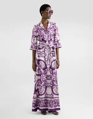 Dolce & Gabbana Long Majolica Print Silk Dressing Robe