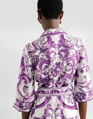Dolce & Gabbana Long Majolica Print Silk Dressing Robe