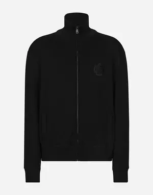 Dolce & Gabbana Cashmere And Silk Zip-up Sweatshirt With Dg Patch Sweatshirts - Black