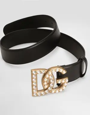 Dolce & Gabbana Leather Belt With Embellished Dg Logo