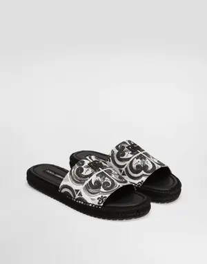 Dolce & Gabbana Majolica Print Canvas Espadrille Slide Sandals