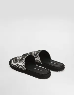 Dolce & Gabbana Majolica Print Canvas Espadrille Slide Sandals