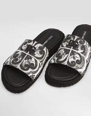 Dolce & Gabbana Majolica Print Canvas Espadrille Slide Sandals