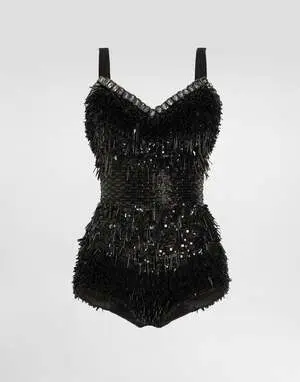 Dolce & Gabbana Sequined And Micro-beaded Bodysuit Shirts And Tops - Multicolor