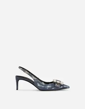Dolce & Gabbana Patchwork Denim Slingbacks With Rhinestone Buckle Pumps And Slingback Denim - Blue