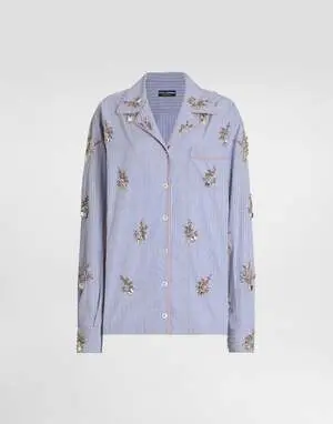 Dolce & Gabbana Cotton Shirt With Crystal Flower Embroidery Shirts And Tops Multi-colored - Multicolor
