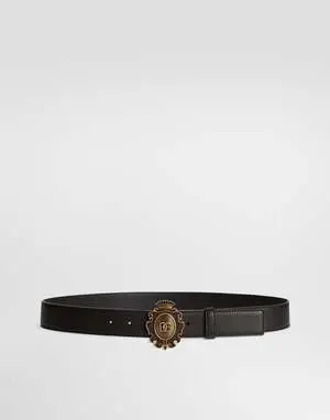 Dolce & Gabbana Logo Buckle Calfskin Belt - Black
