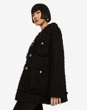 Dolce & Gabbana Textured Cropped Jacket With Micro-sequins - Black